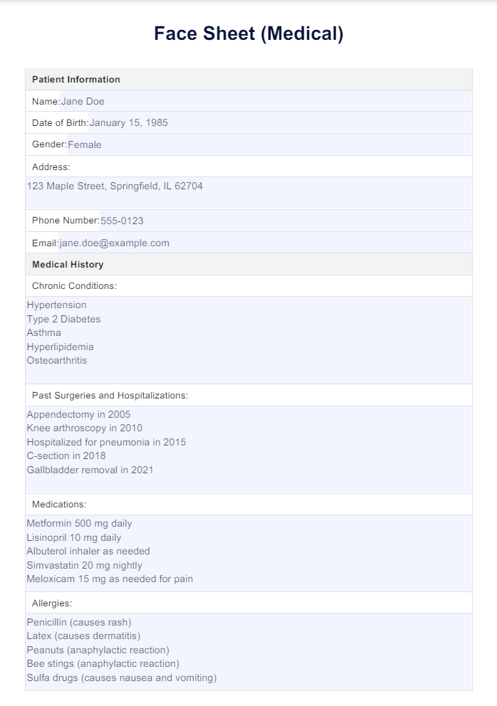 Face Sheet (Medical) & Example | Free PDF Download